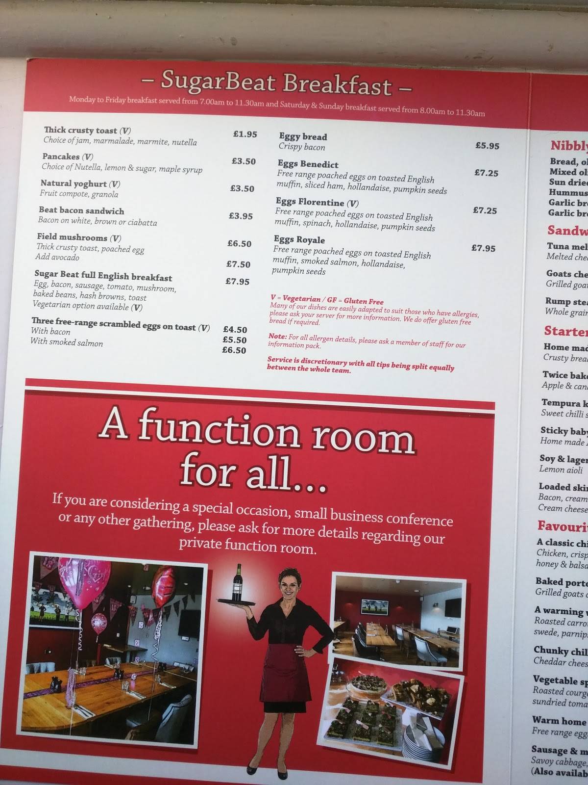 Menu at SugarBeat Eating House restaurant, Norwich