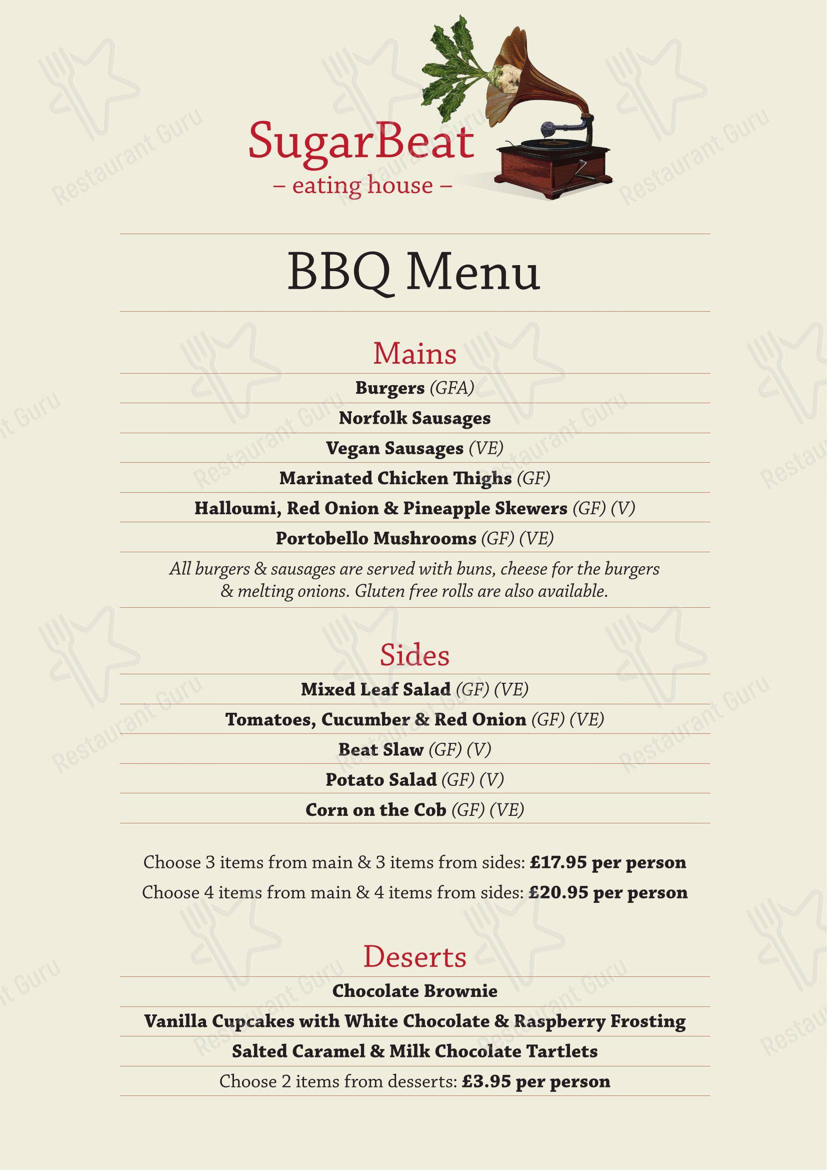 Menu at SugarBeat Eating House restaurant, Norwich