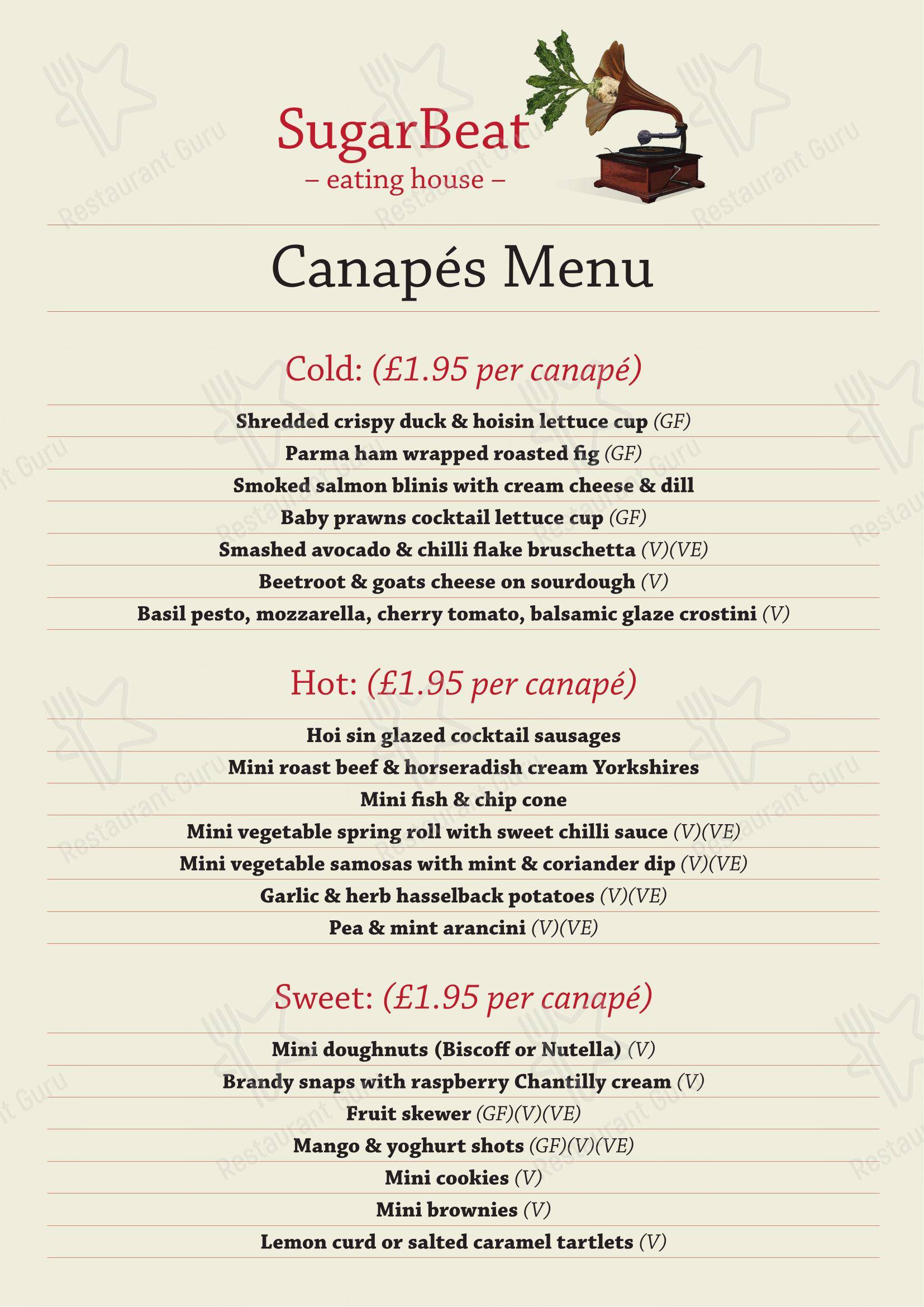 Menu at SugarBeat Eating House restaurant, Norwich