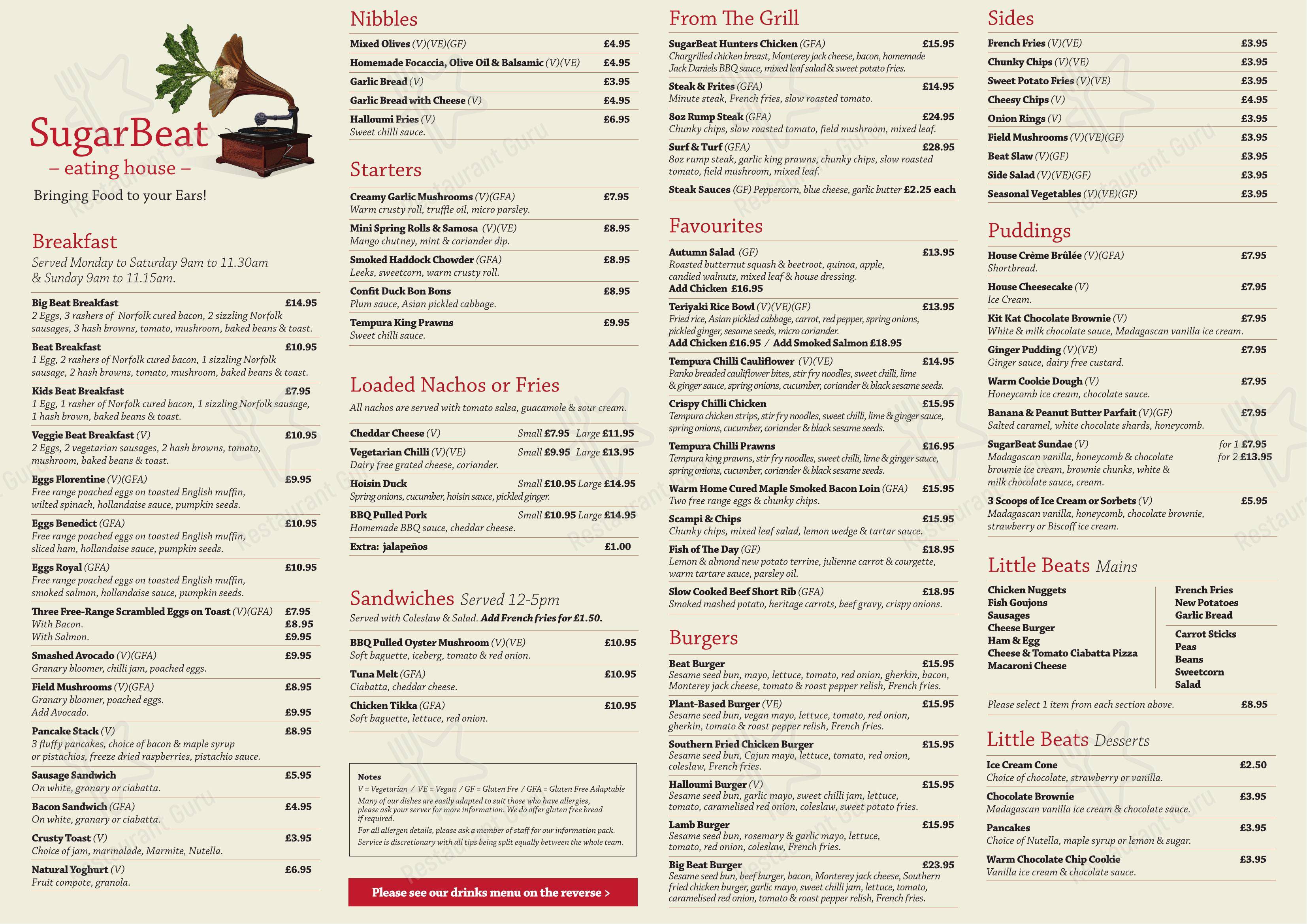 Menu at SugarBeat Eating House restaurant, Norwich