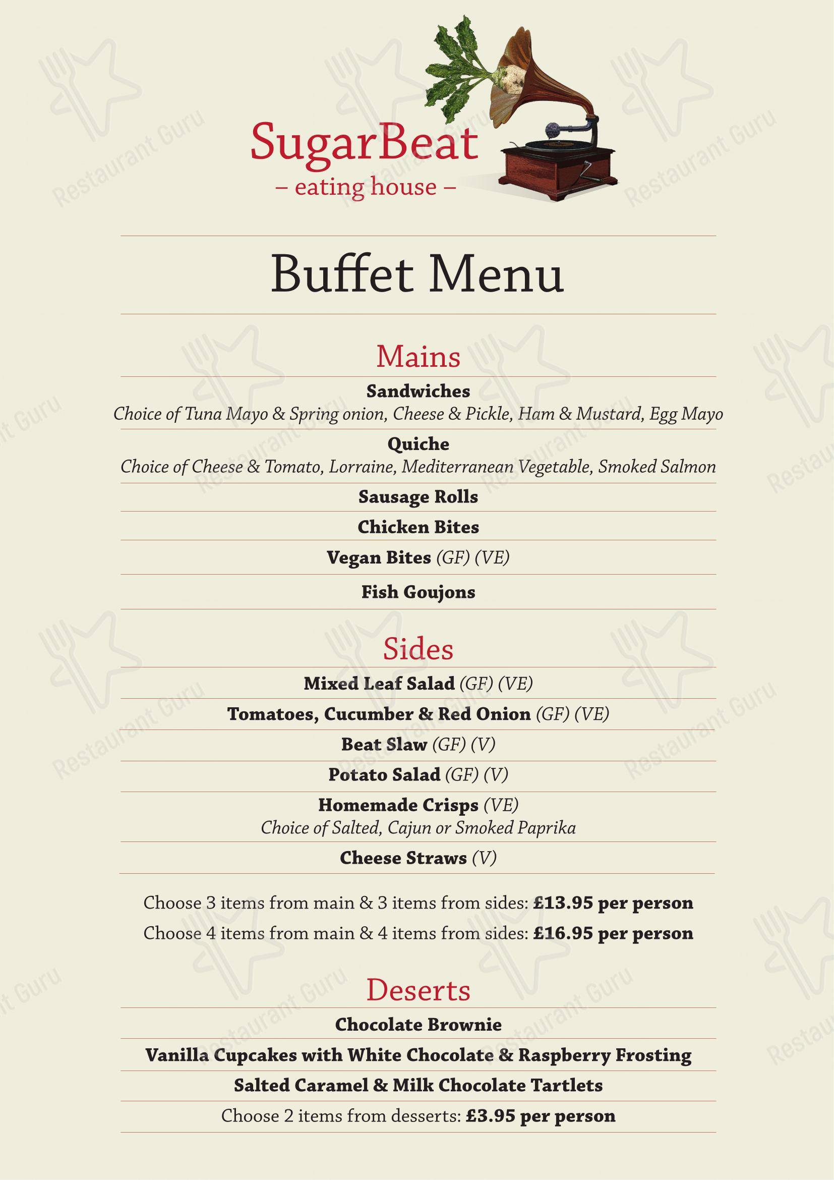 Menu at SugarBeat Eating House restaurant, Norwich