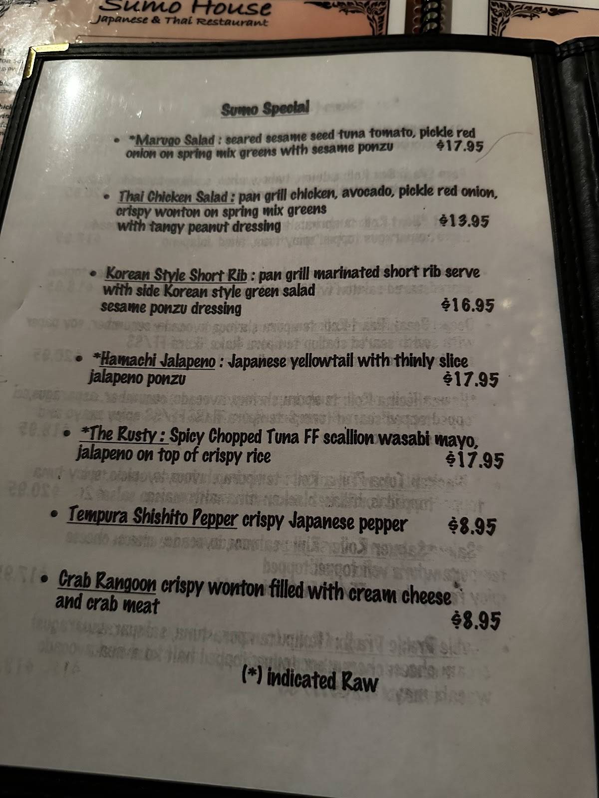Menu at Sumo House restaurant, Vero Beach