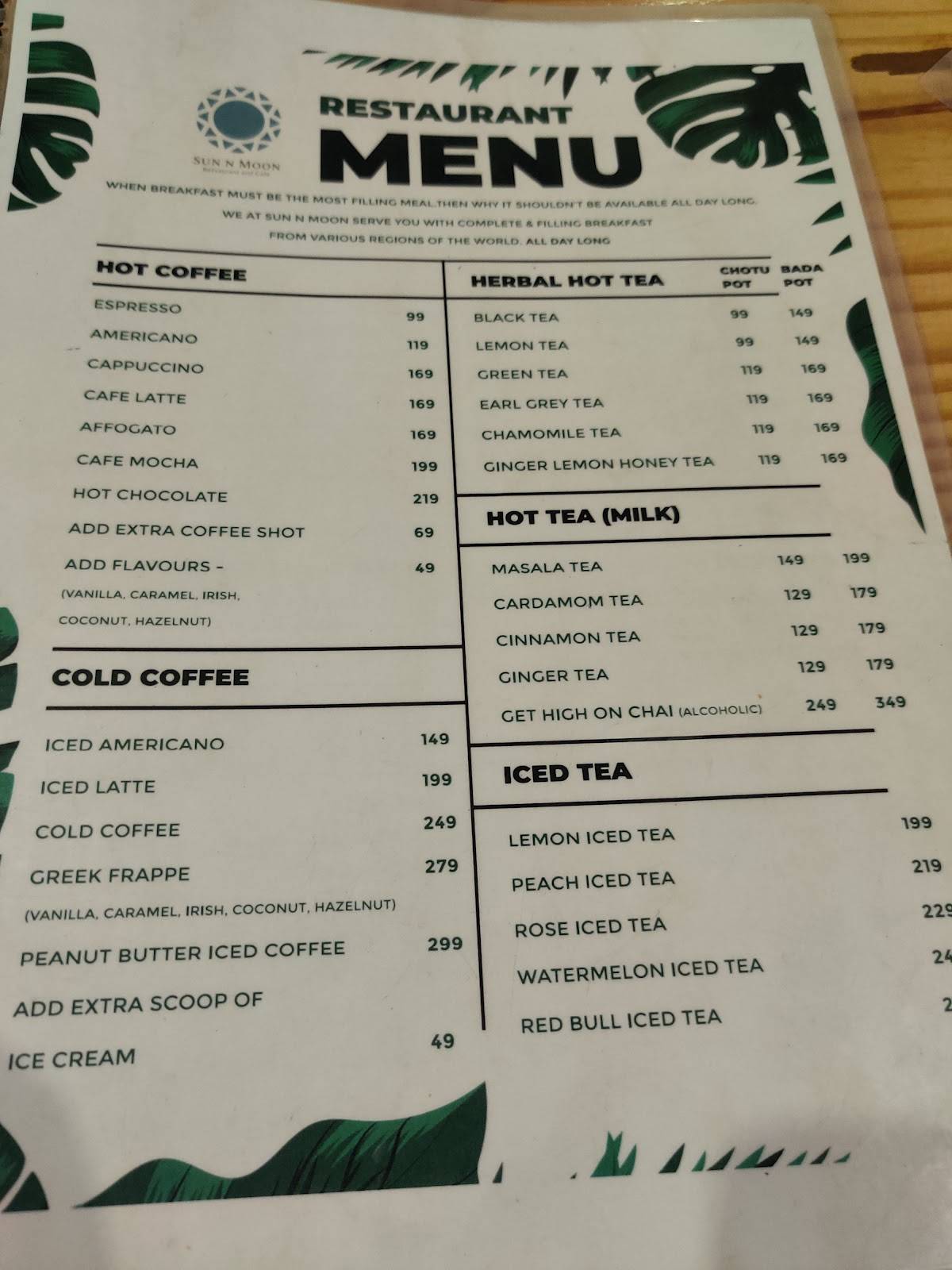 Menu at Sun N Moon Cafe & Restaurant, Udaipur