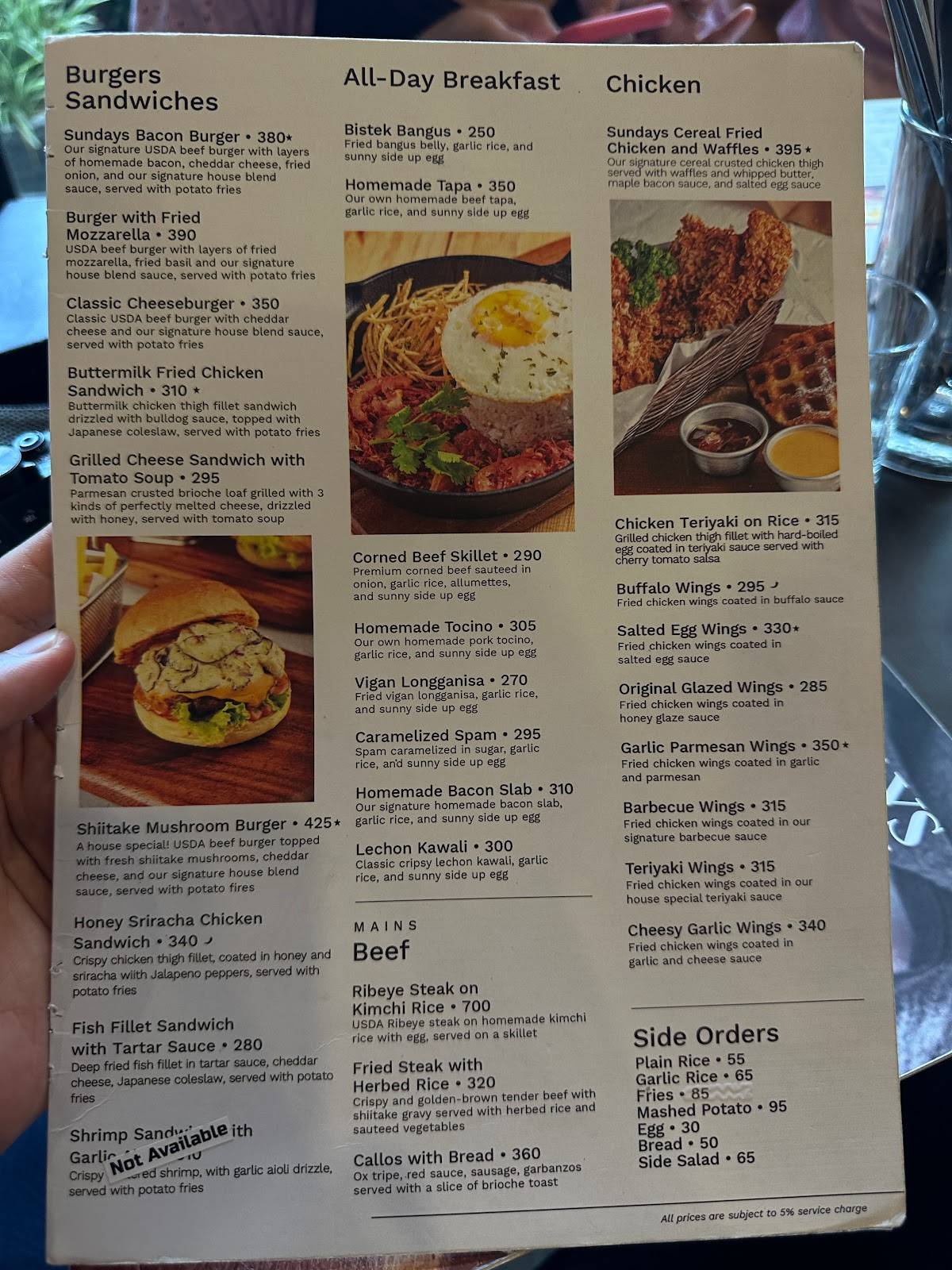 Menu at Sundays Cafe and Restaurant, Marikina