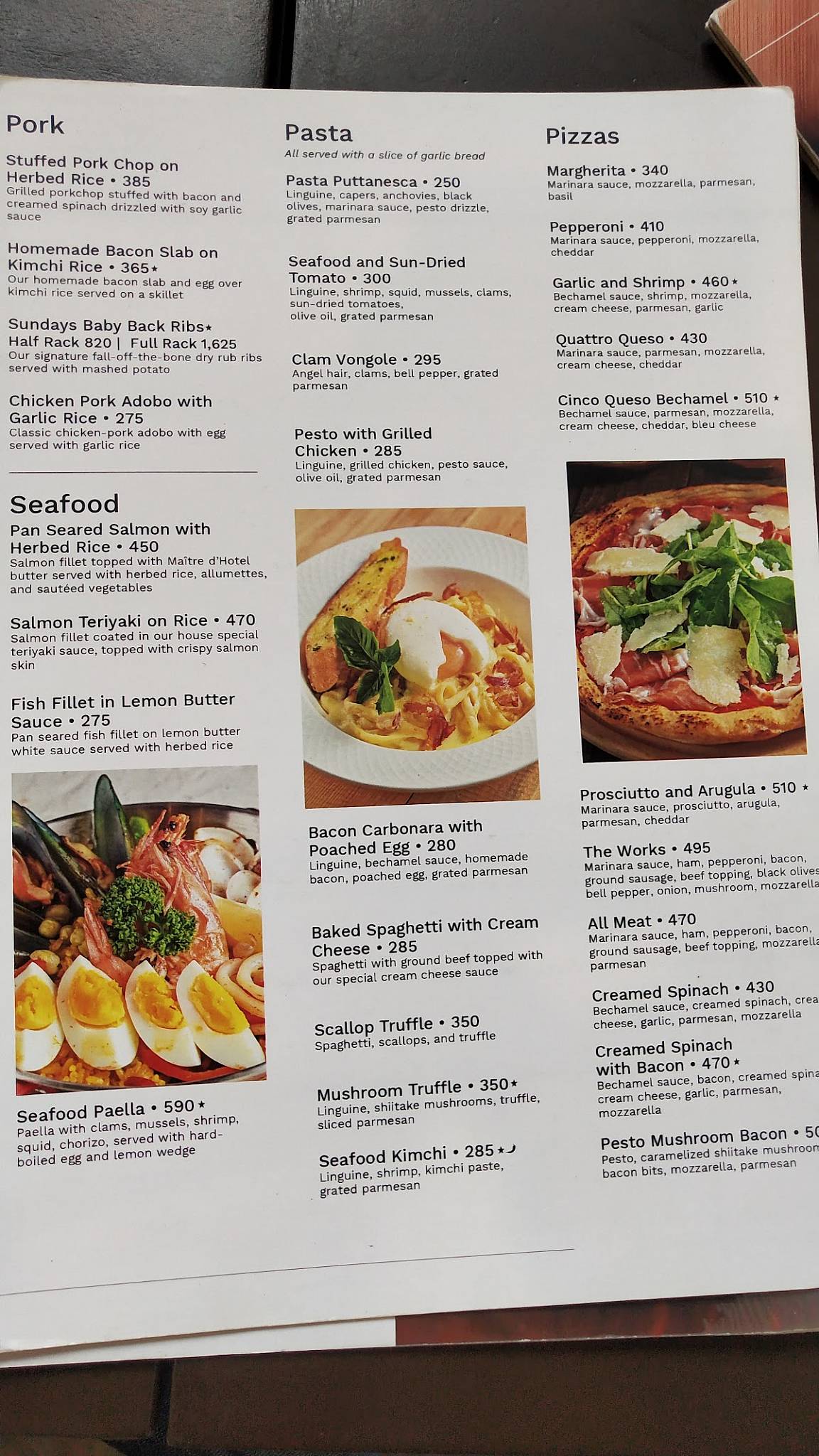 Menu at Sundays Cafe and Restaurant, Marikina