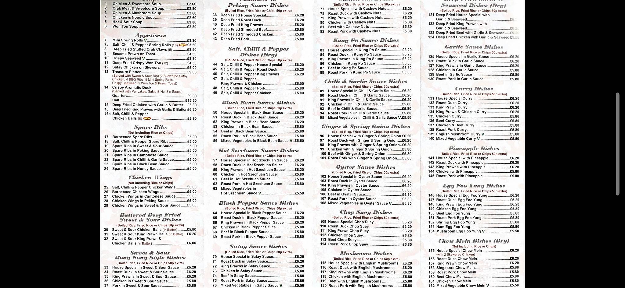 Menu at Peking Express restaurant, Sunderland