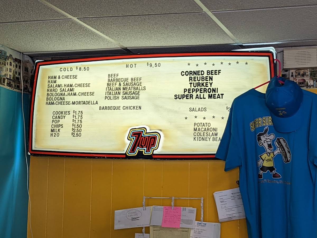 Menu at Super Submarine fast food, Hammond