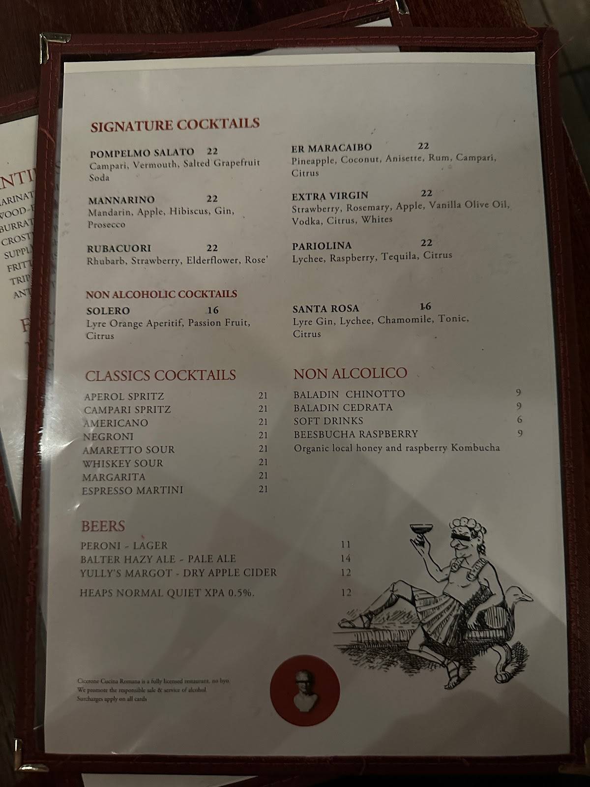 Menu at Cicerone ~ Cucina Romana restaurant, Surry Hills