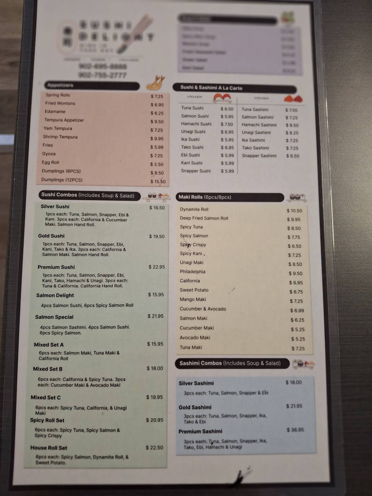 Menu at Sushi Delight restaurant, Stellarton, 215 S Foord St