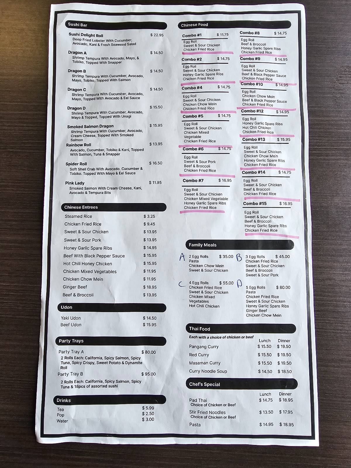 Menu at Sushi Delight restaurant, Stellarton, 215 S Foord St