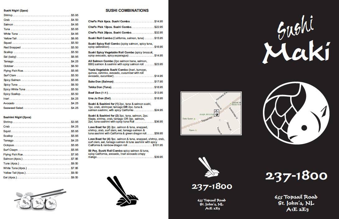 Menu at Sushi Maki restaurant, St. John's, 655 Topsail Rd