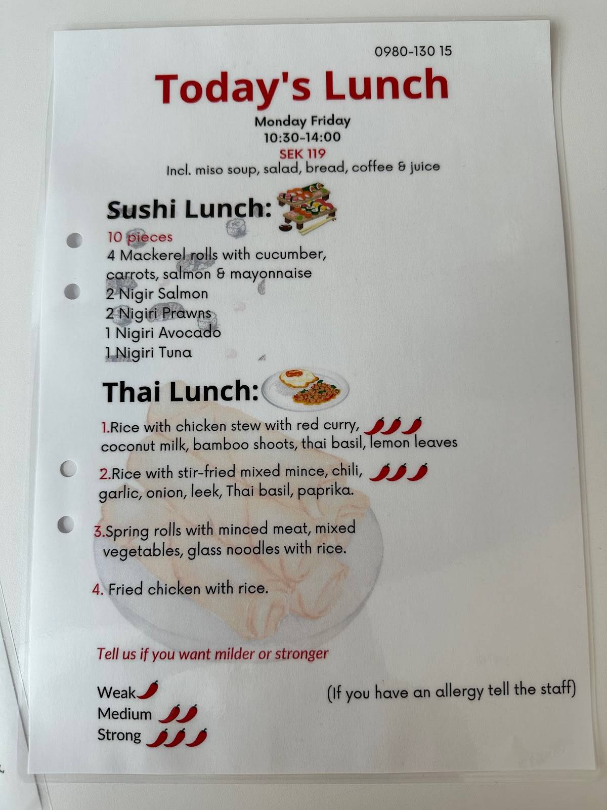 Menu at Sushi Take Away Kiruna restaurant, Kiruna