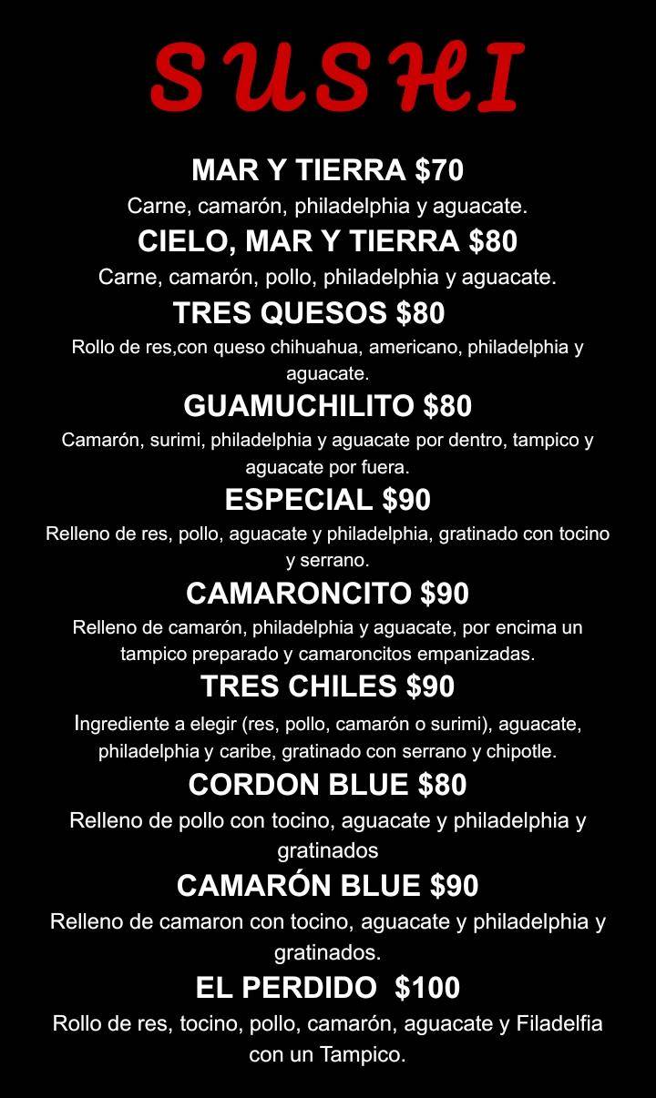 Menu at Sushi nova restaurant, Culiacán