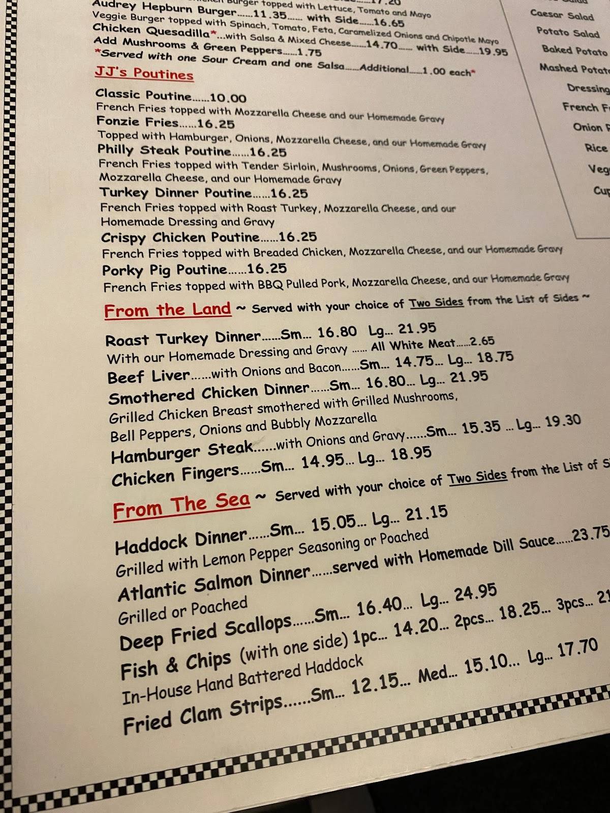 Menu at JJ's Diner restaurant, Sussex