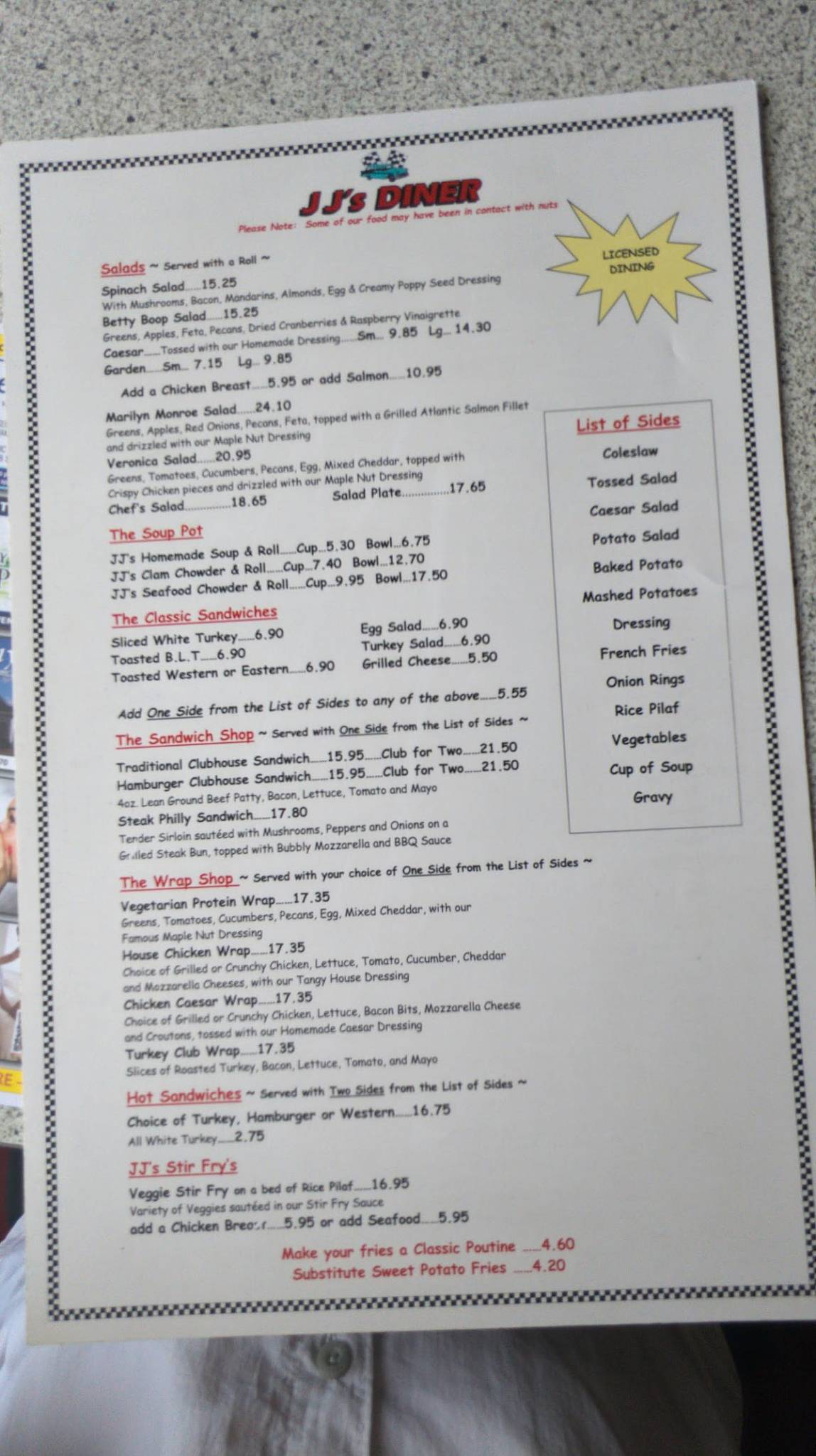Menu at JJ's Diner Ltd. restaurant, Sussex