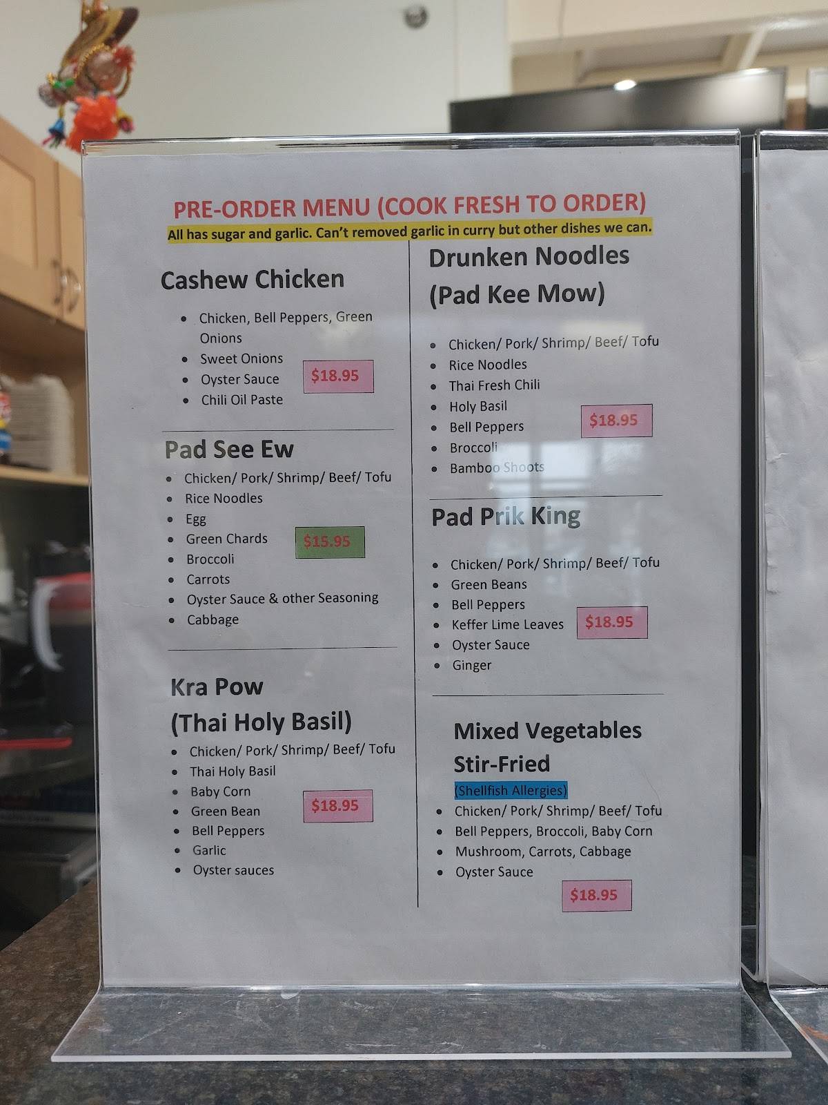 Menu at Suwanna Thai Kitchen restaurant, Juneau