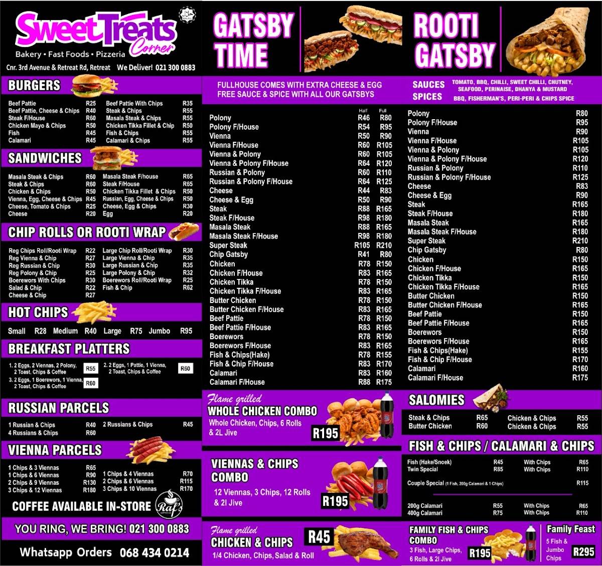 Menu at Sweets Treats Corner restaurant, Cape Town