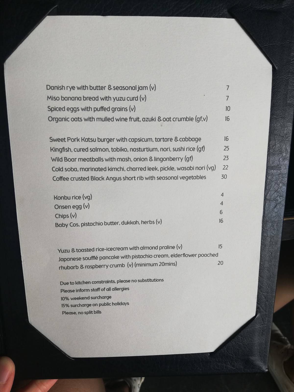 Menu at Edition Roasters cafe, Sydney, 60 Darling Dr