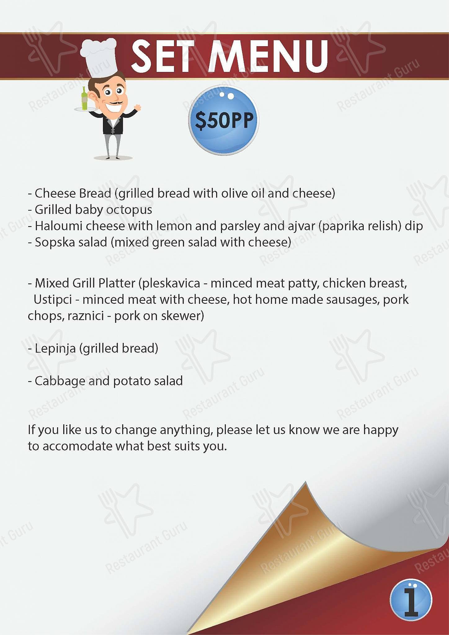 Menu at Europe Grill restaurant, Newtown