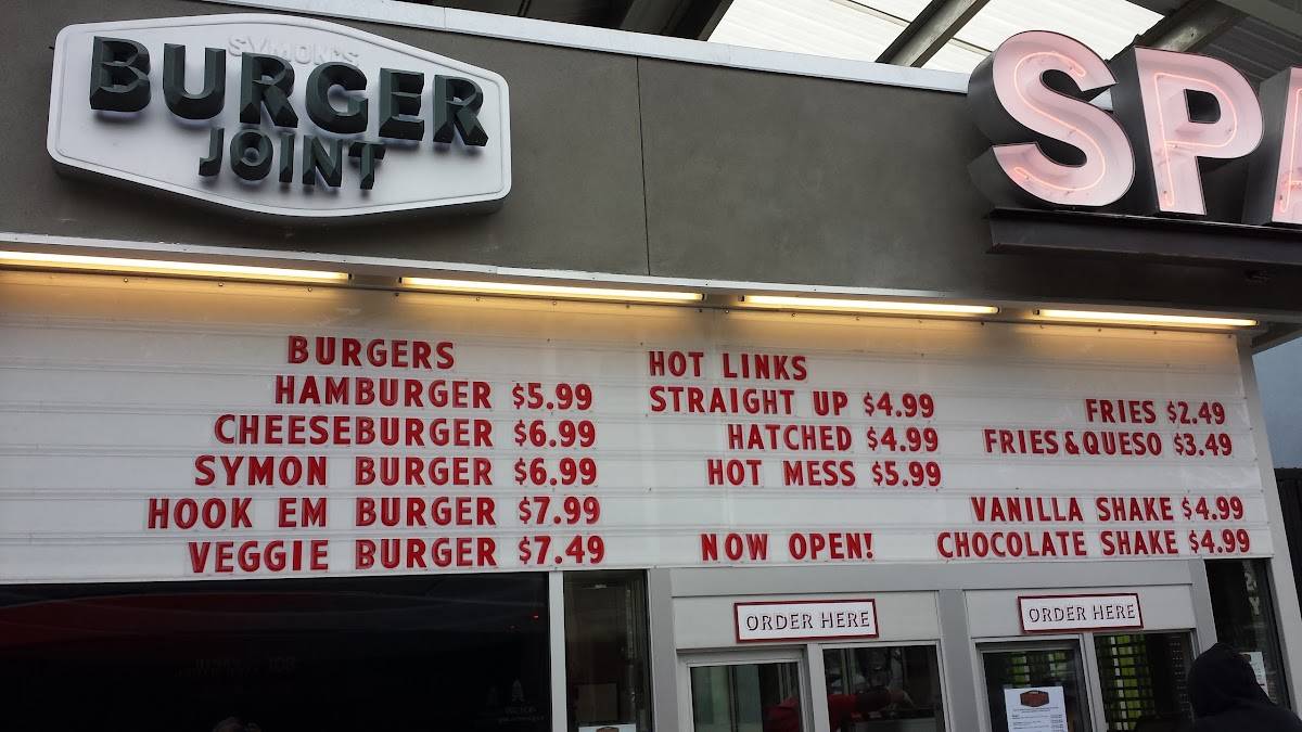 Menu at Symon's Burger Joint restaurant, Austin