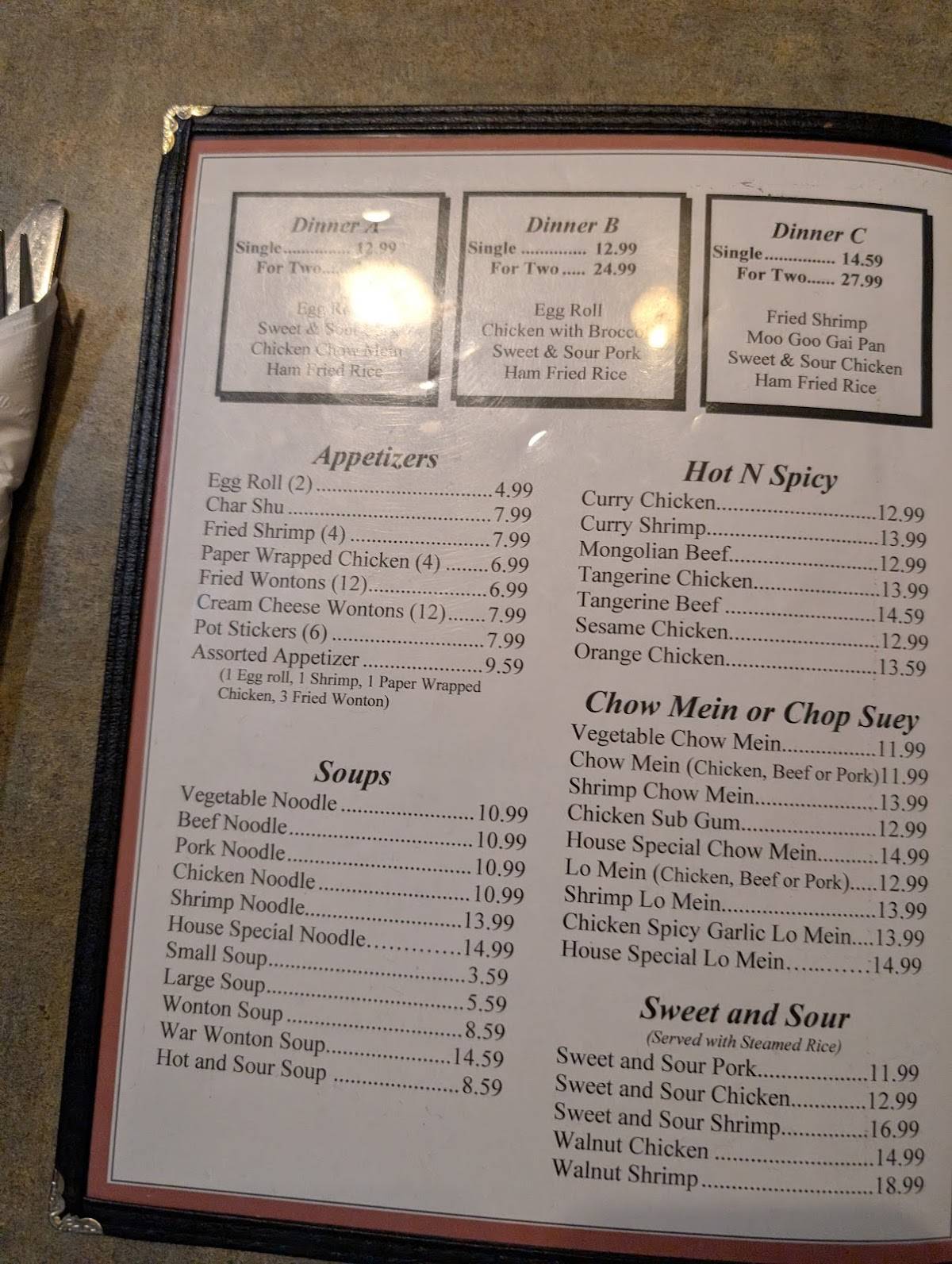 Menu at T-Bone Chinese American Restaurant, Springville