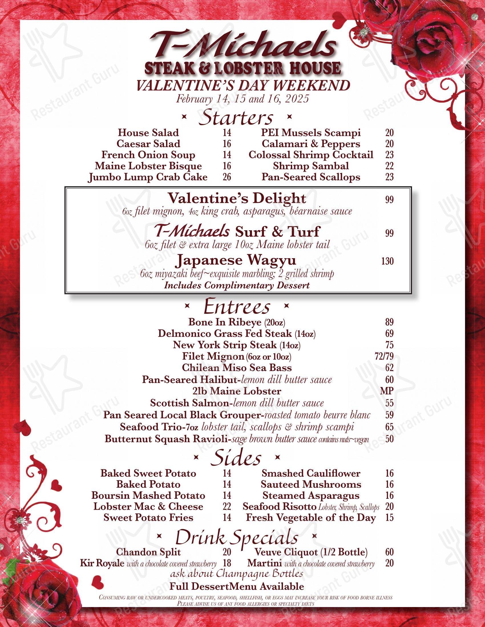 Menu at T-Michaels Steak & Lobster pub & bar, Naples