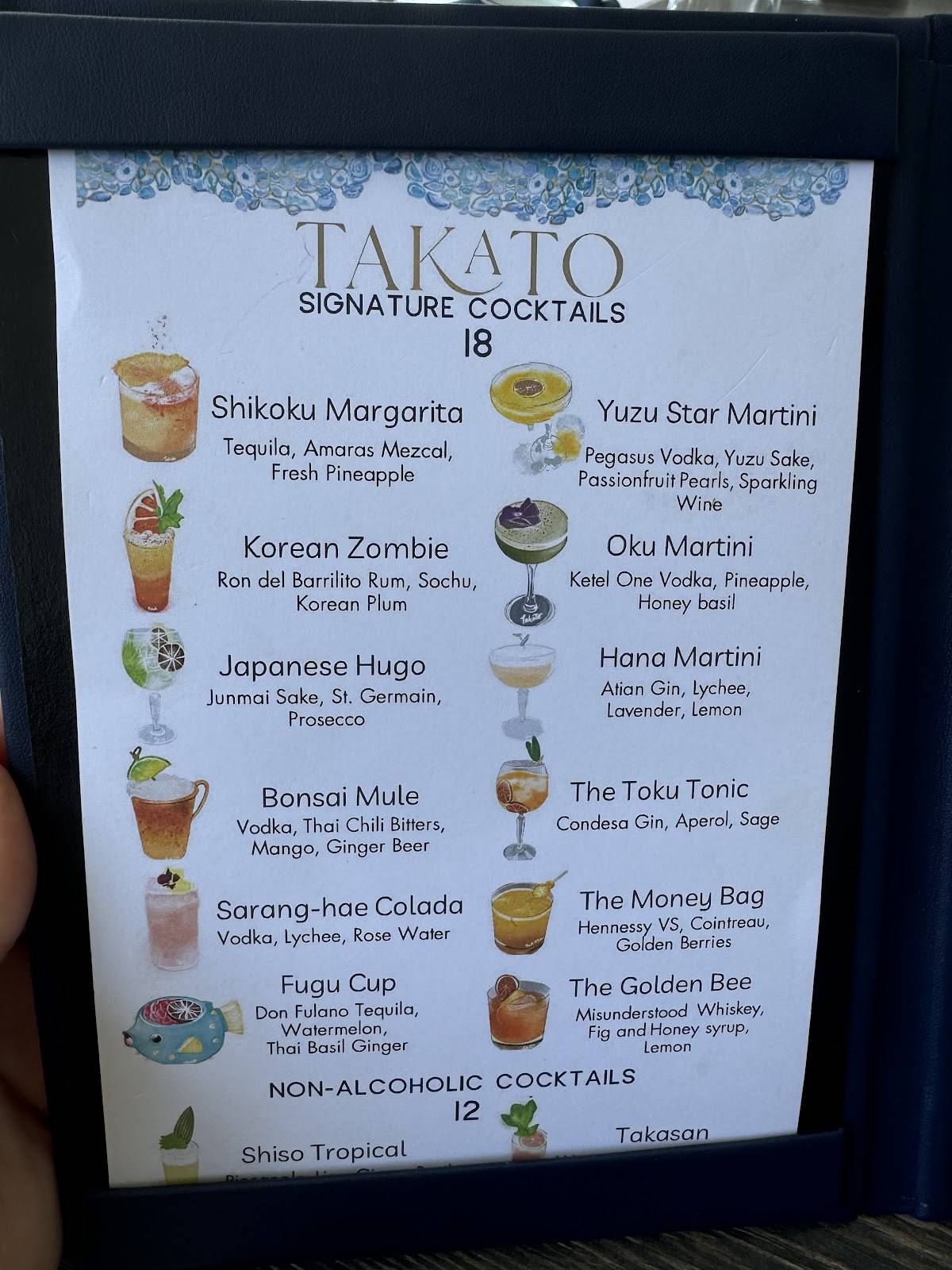 Menu at TAKATO restaurant, Fort Lauderdale
