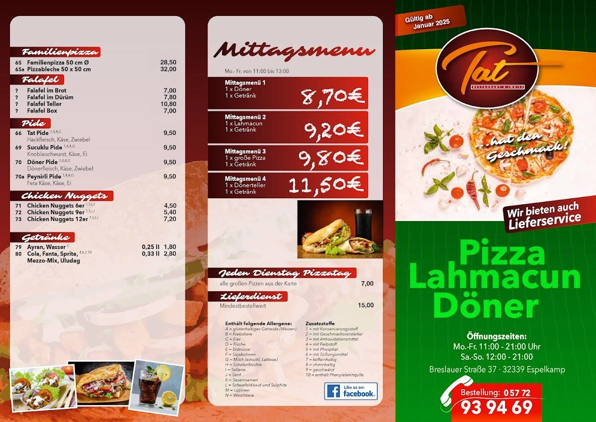 Speisekarte von TAT Restaurant und Imbiss, Espelkamp