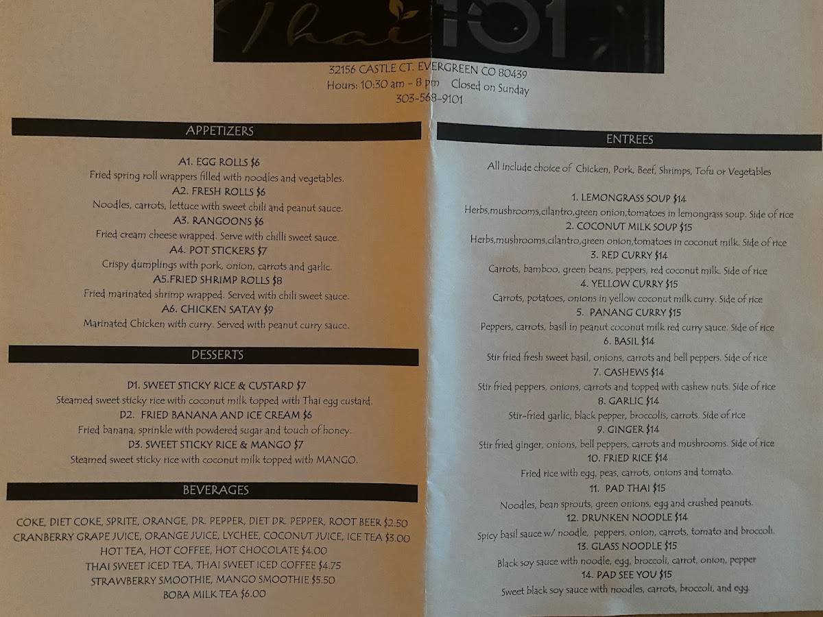 Menu at NANA SUSHI THAI restaurant, Evergreen