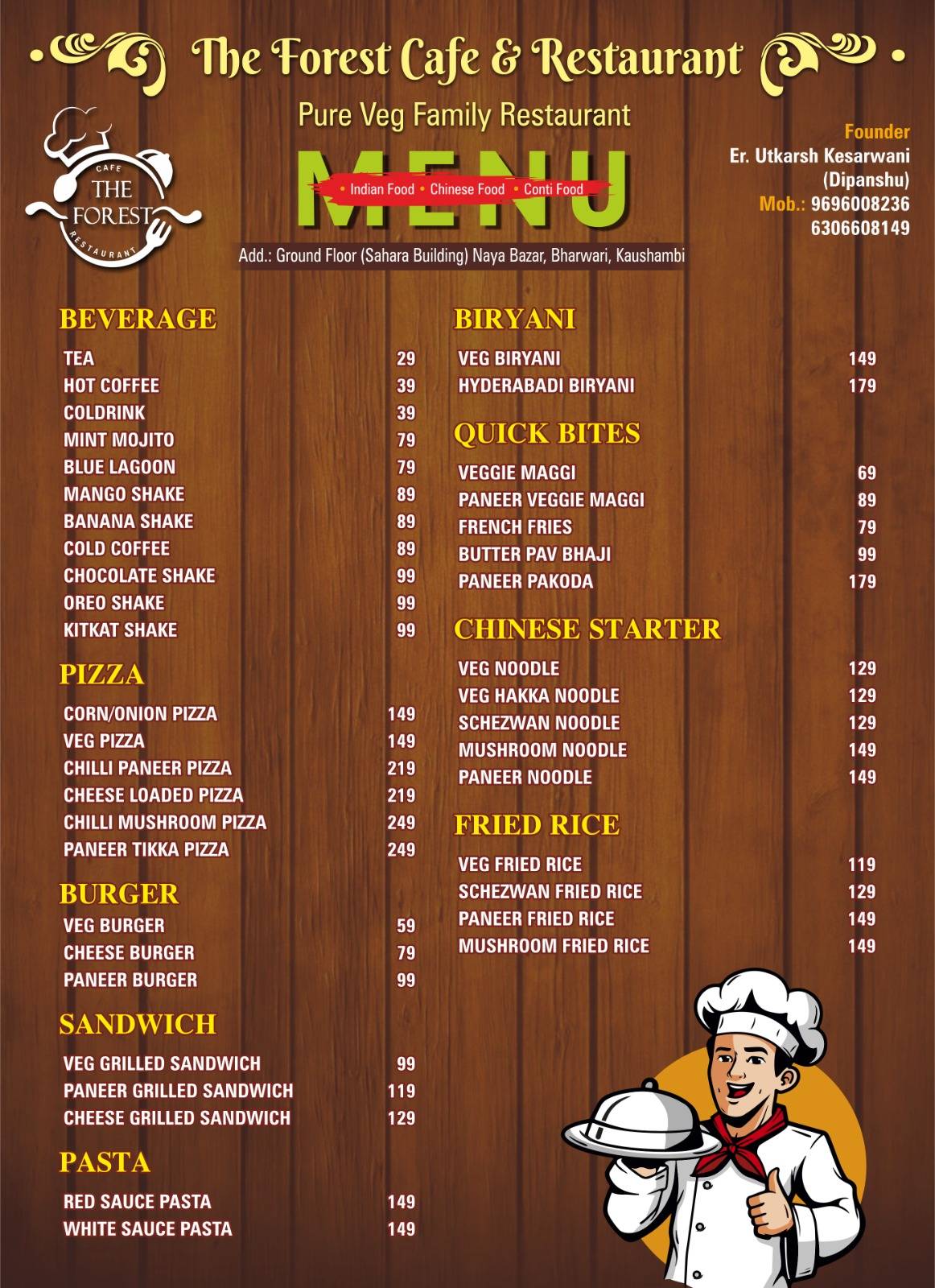 Menu at THE FOREST CAFE & RESTAURANT, Bharwari