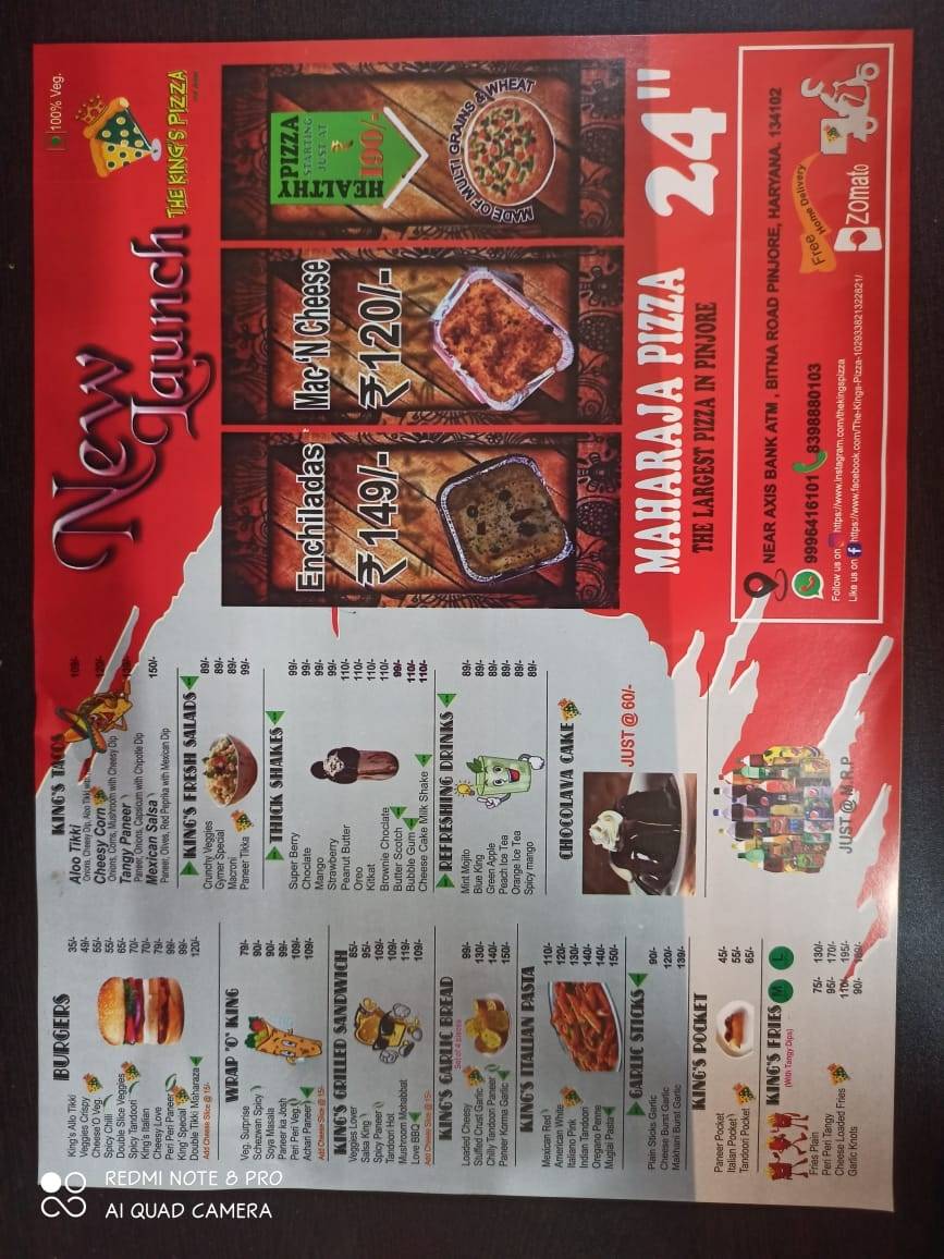 Menu at THE KINGS PIZZA, Pinjore