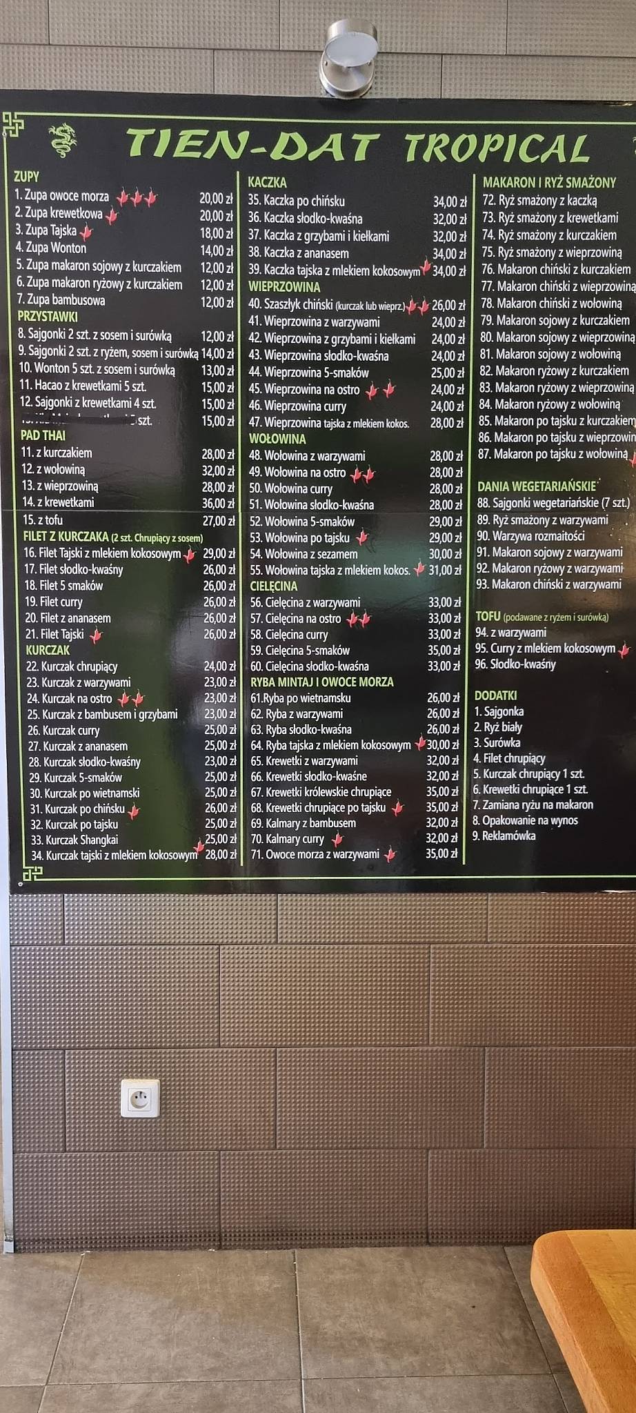 Menu at TIEN-DAT TROPICAL 2 restaurant, Szczecin