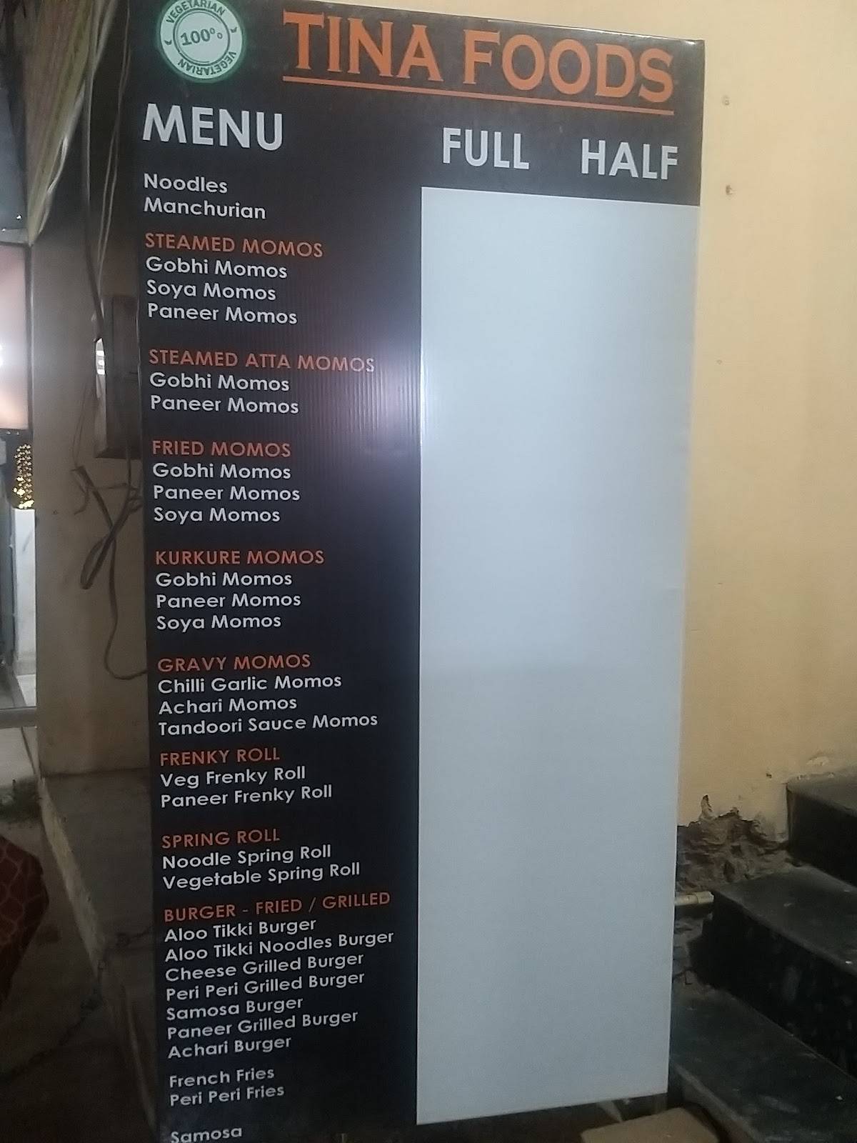 Menu at TINA FOODS, Nayagaon
