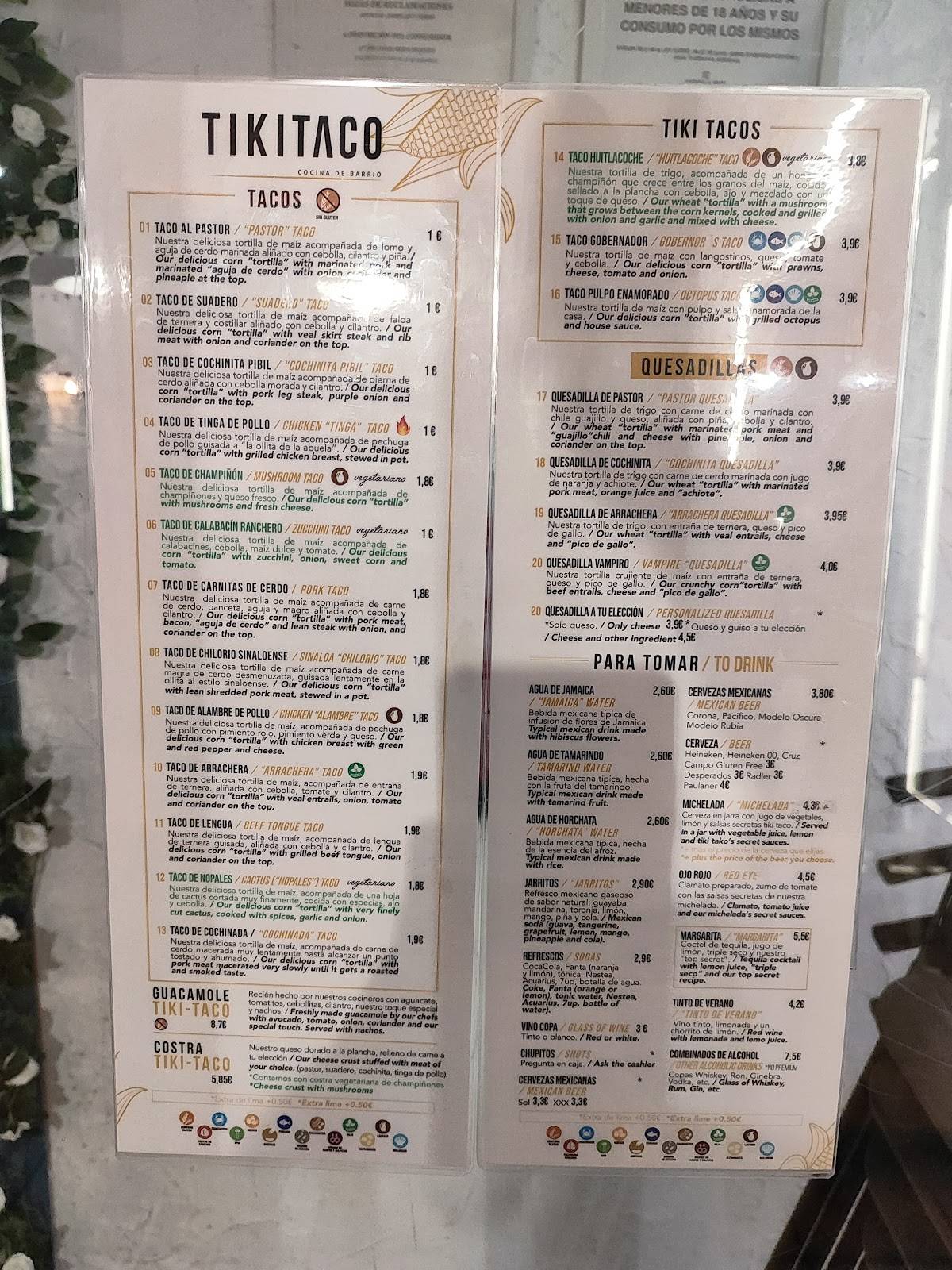 Carta del restaurante TKO Tacos Guzman, Madrid, C. del Guzmán el Bueno
