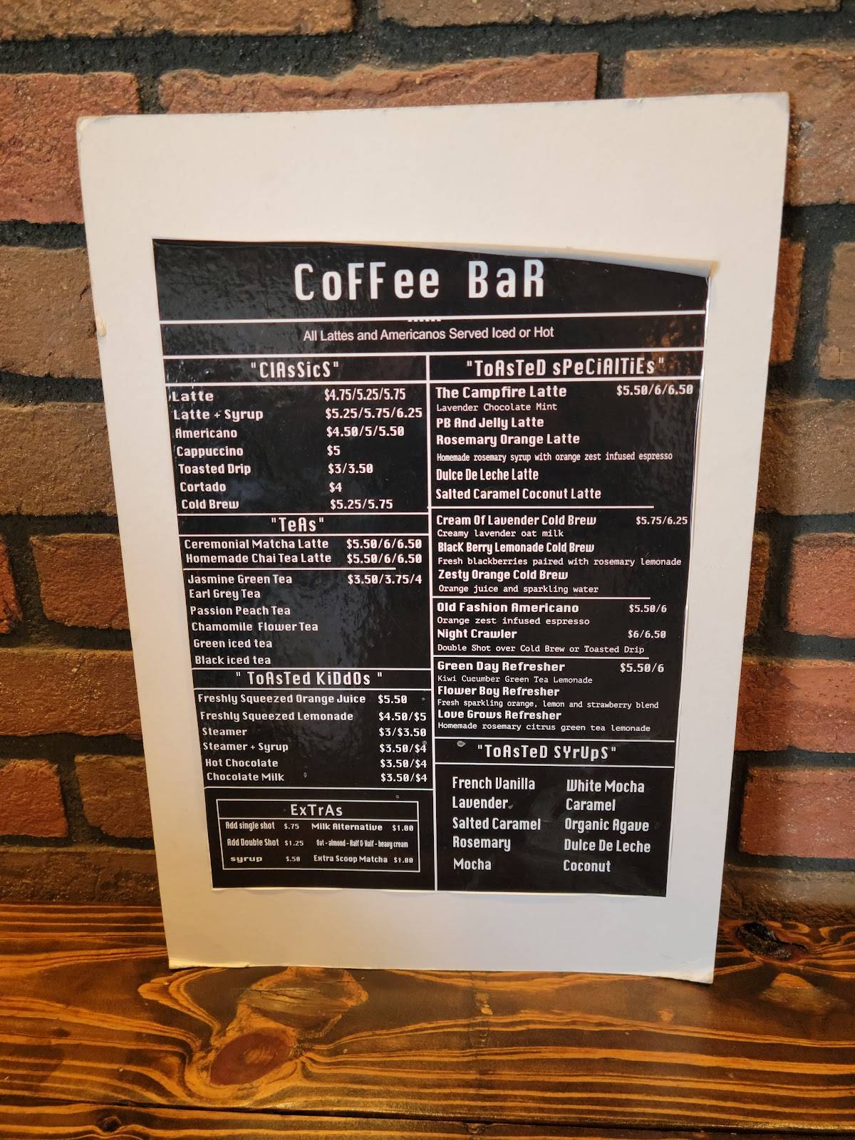 Menu at TOASTED INC cafe, Riverside