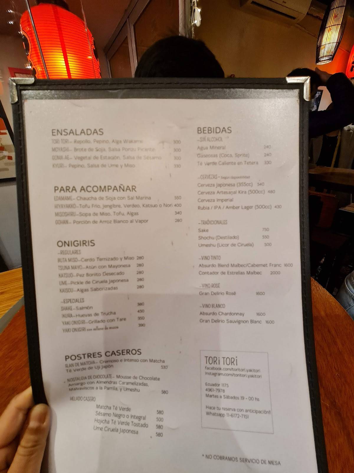 Carta del restaurante Tori Tori Japanese, Buenos Aires
