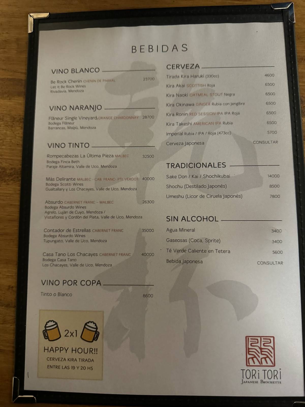 Carta del restaurante Tori Tori Japanese, Buenos Aires
