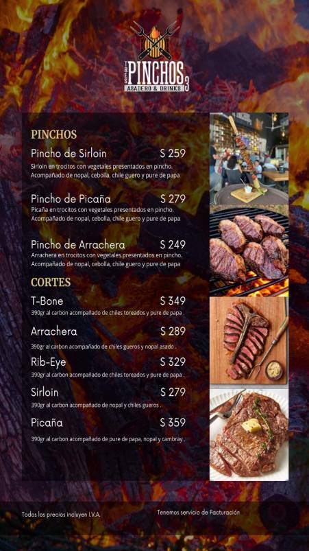 Carta de TRES PINCHOS 3 asadero-bar, Aguascalientes