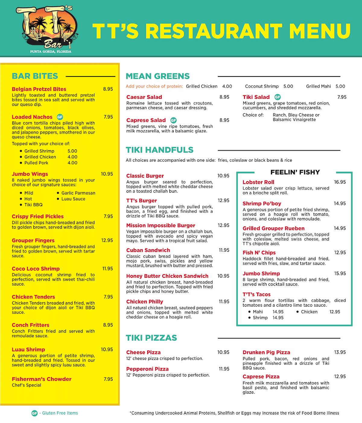 Menu at TT's Tiki Bar, Punta Gorda