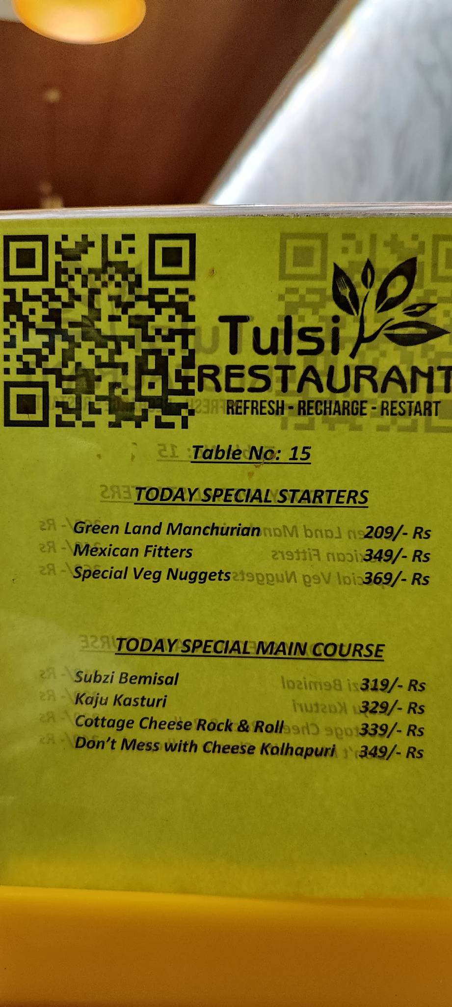 Menu at TULSI RESTAURANT & BANQUET HALL, Dabhan
