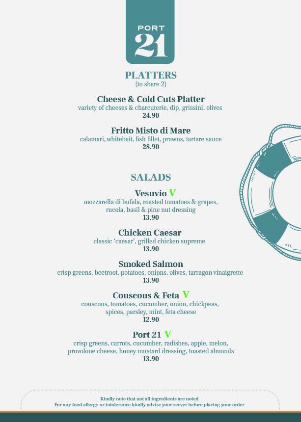 Menu at Port 21 Restaurant, Ta' Xbiex