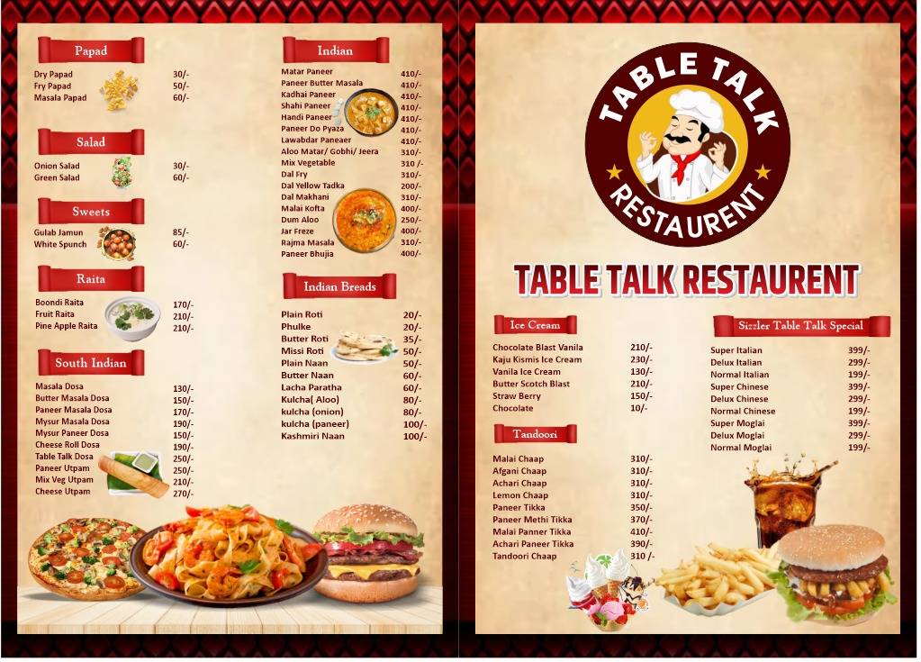 Menu at TaBle Talk restaurant, Kanpur