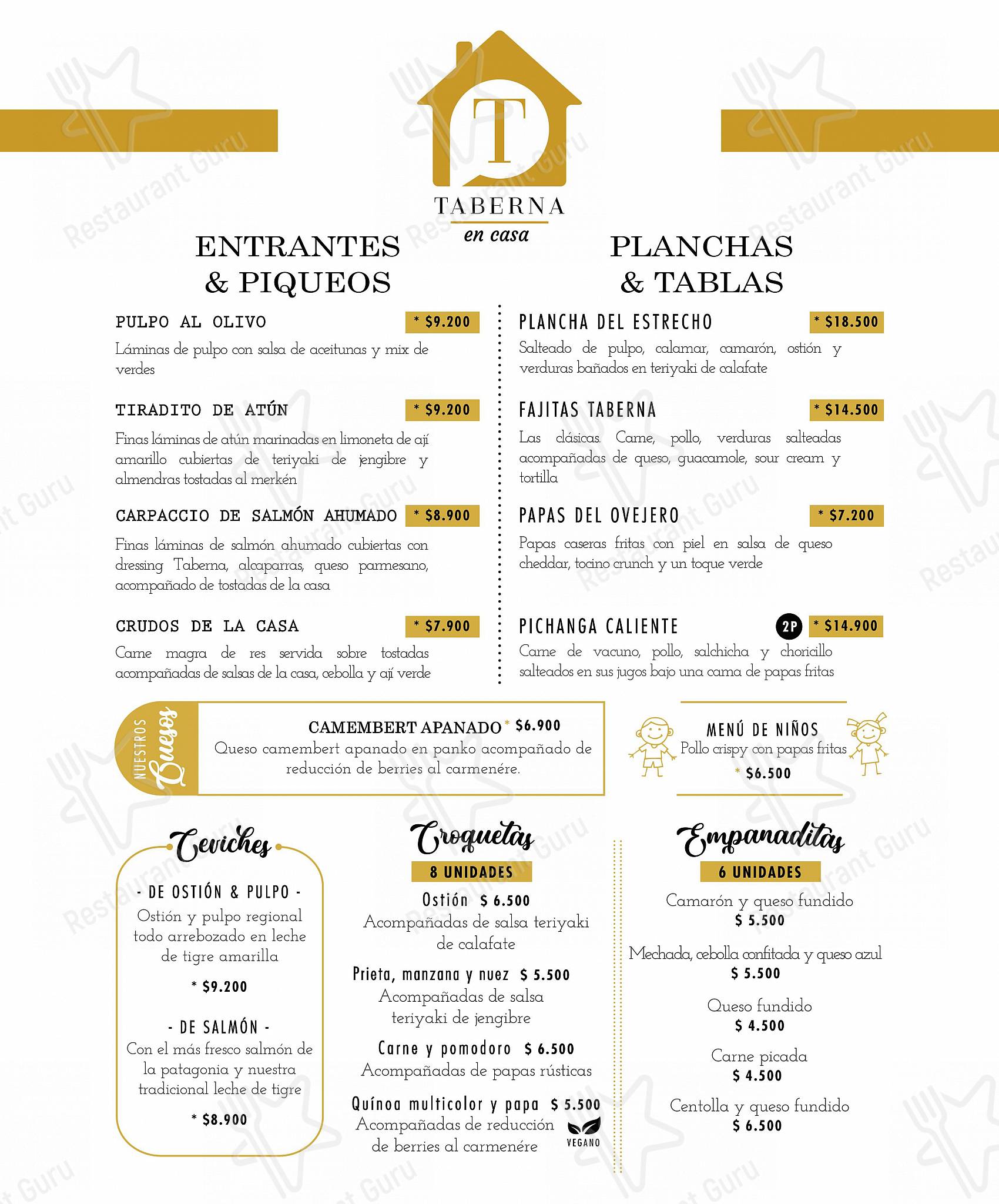 Menu at Taberna Club de La Union, Punta Arenas