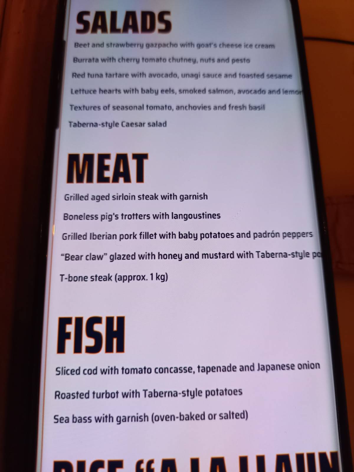 Carta del restaurante Taberna Tibu-Ron, Casteldefels