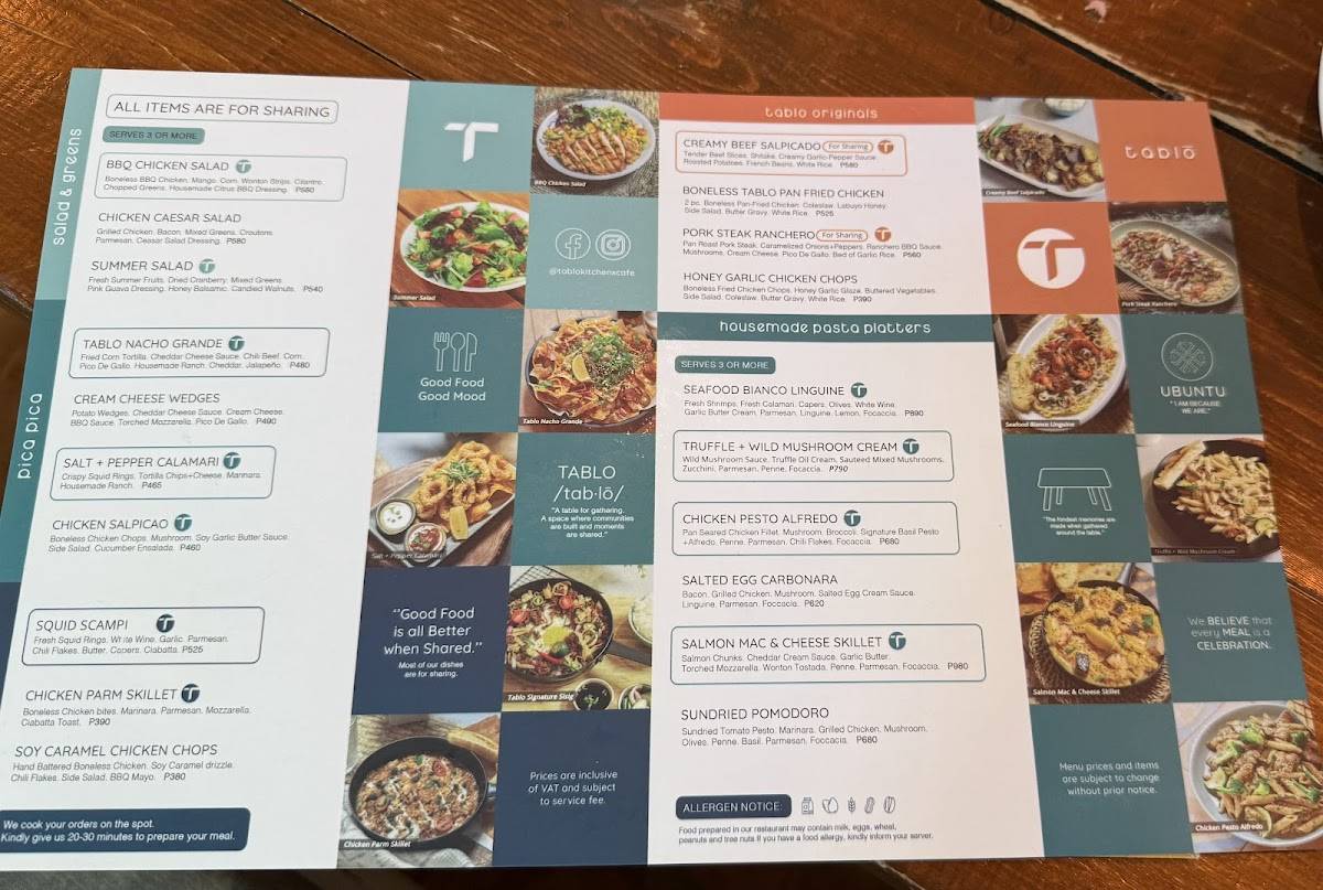 Menu at Tablo Kitchen x Cafe Timog QC, Quezon City