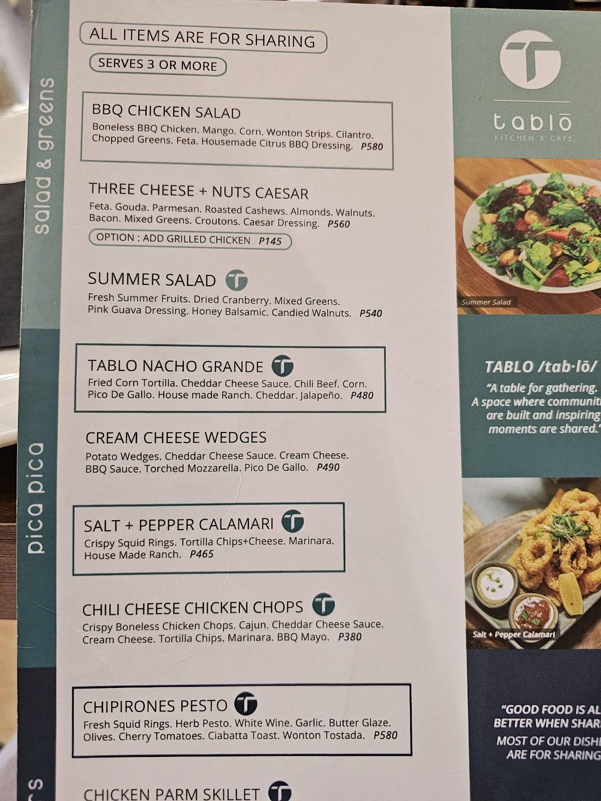 Menu at Tablo Kitchen x Cafe Timog QC, Quezon City