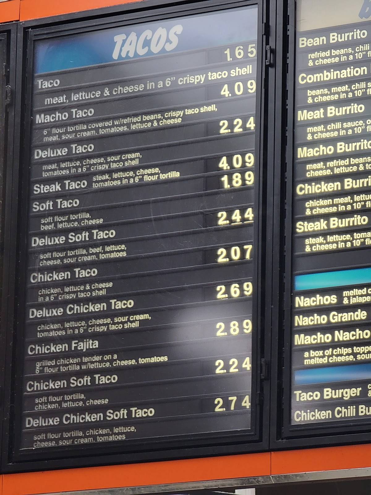 Menu at Taco Sombrero restaurant, Gulfport, US 49