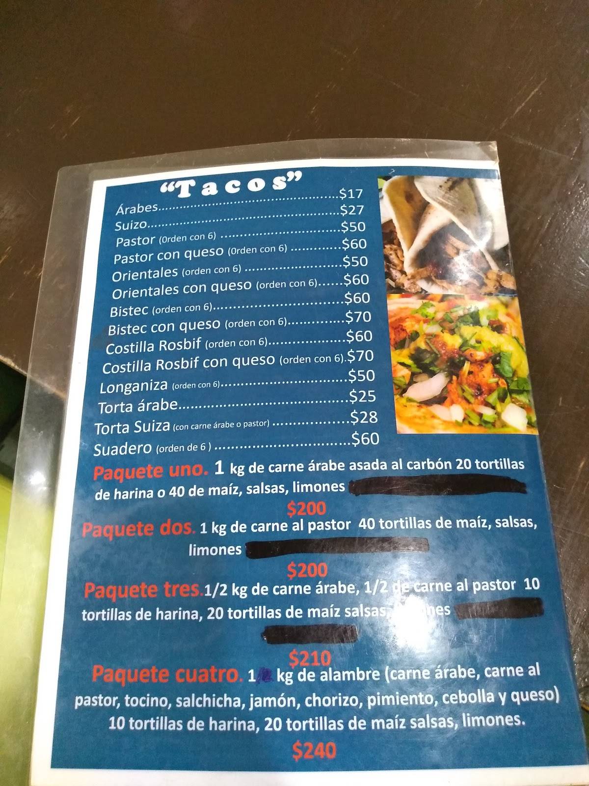 Carta del restaurante Taco Taz, Tlaxcala del Xicohtencatl
