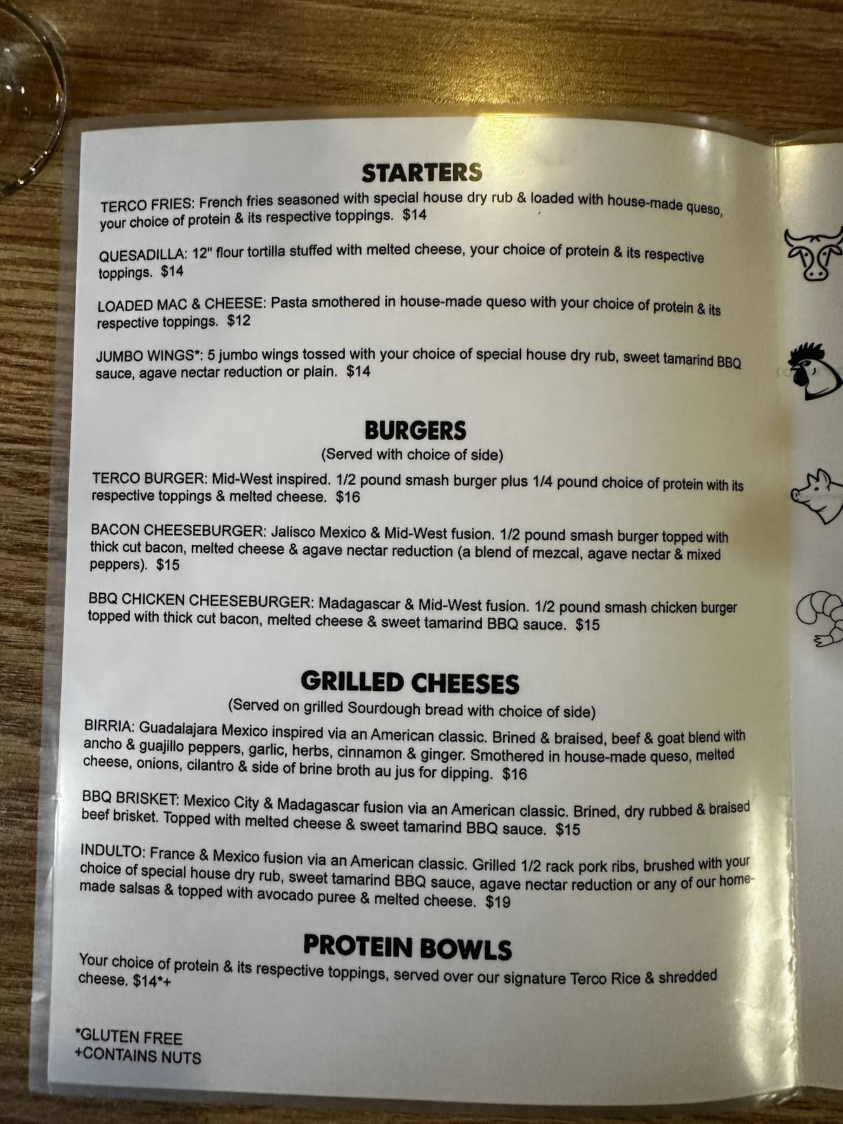 Menu at Taco Terco restaurant, Montgomery