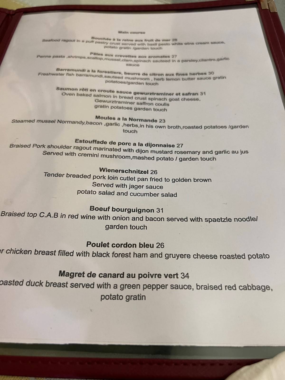 Menu at Citron European Bistro restaurant, Tacoma